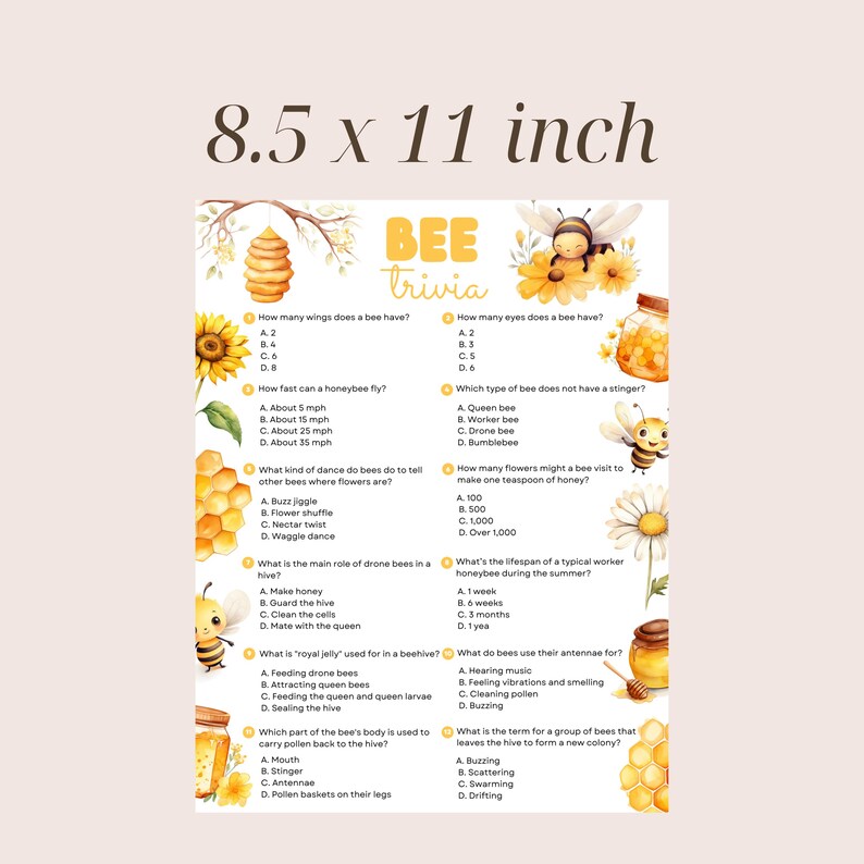 Bee Trivia Game, Printable Honey Bee Game for Kids & Adults, What Will ...