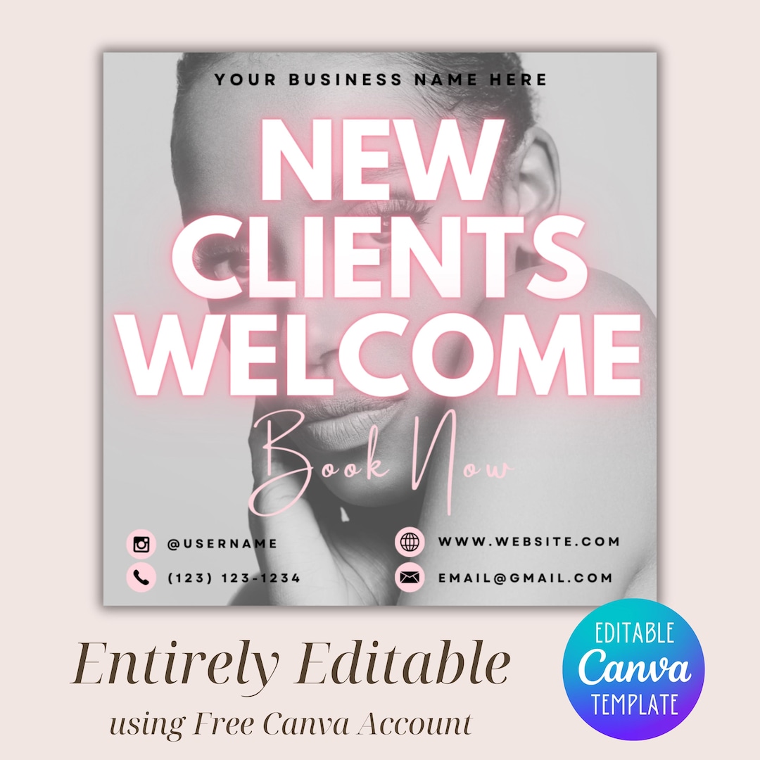 New Clients Welcome Flyer Editable Canva Template Digital Download
