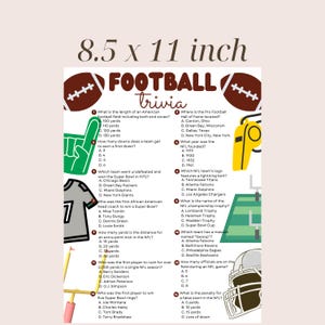 Football Trivia Game, Printable Football Party Game for Adults & Kids ...