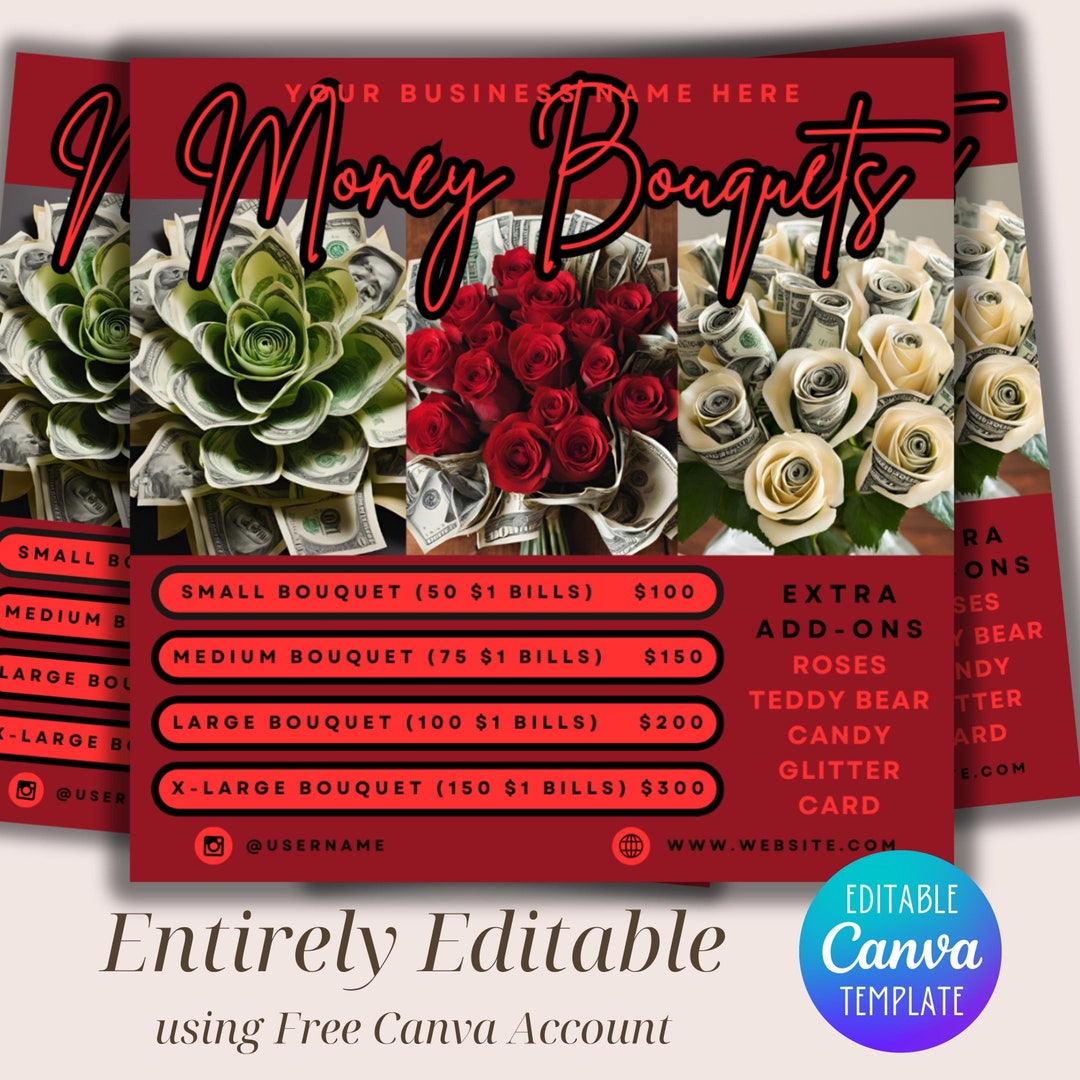 Cash Bouquets Flyer Canva Template, Social Media Ad Instagram Post ...