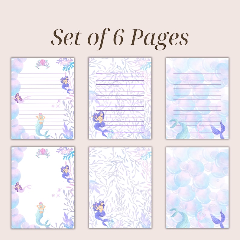 Mermaid Stationery Printable, Under the Sea Stationery Set, Mermaid ...