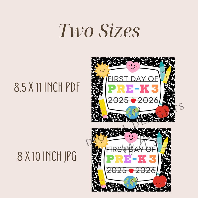 First Day of Pre-k3 Sign, Back to School Printable, Composition ...