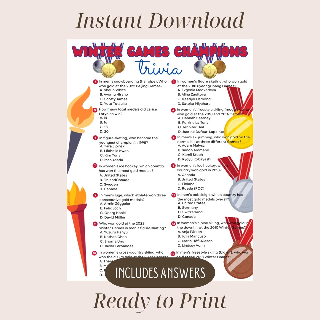 2026 Winter Games Trivia Quiz, Activity for International Winter Sports ...