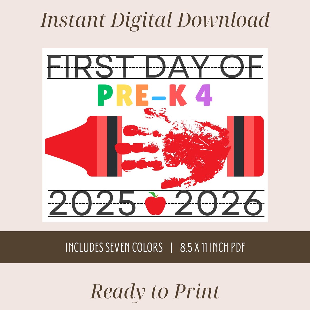 First Day of Prek 4 Handprint Craft, Back to School Printable ...
