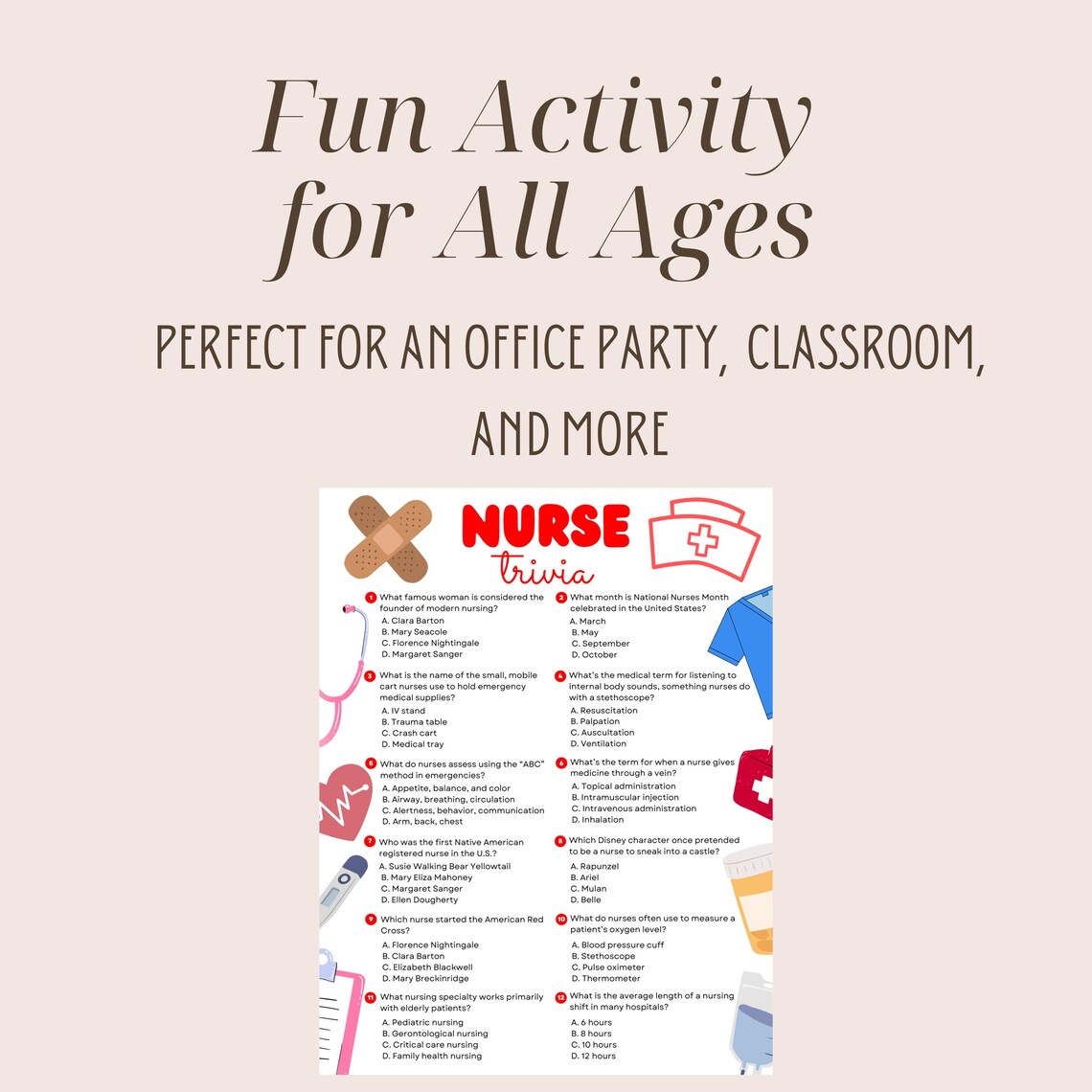 Nurse Trivia Game, Printable Nurse Game, Nurse Appreciation, Healthcare ...