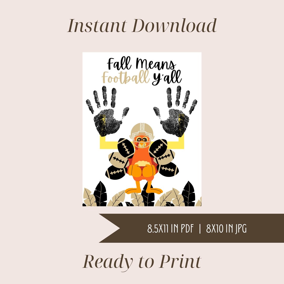 Fall Football Handprint Art, Gold and Black Turkey Football Handprint ...