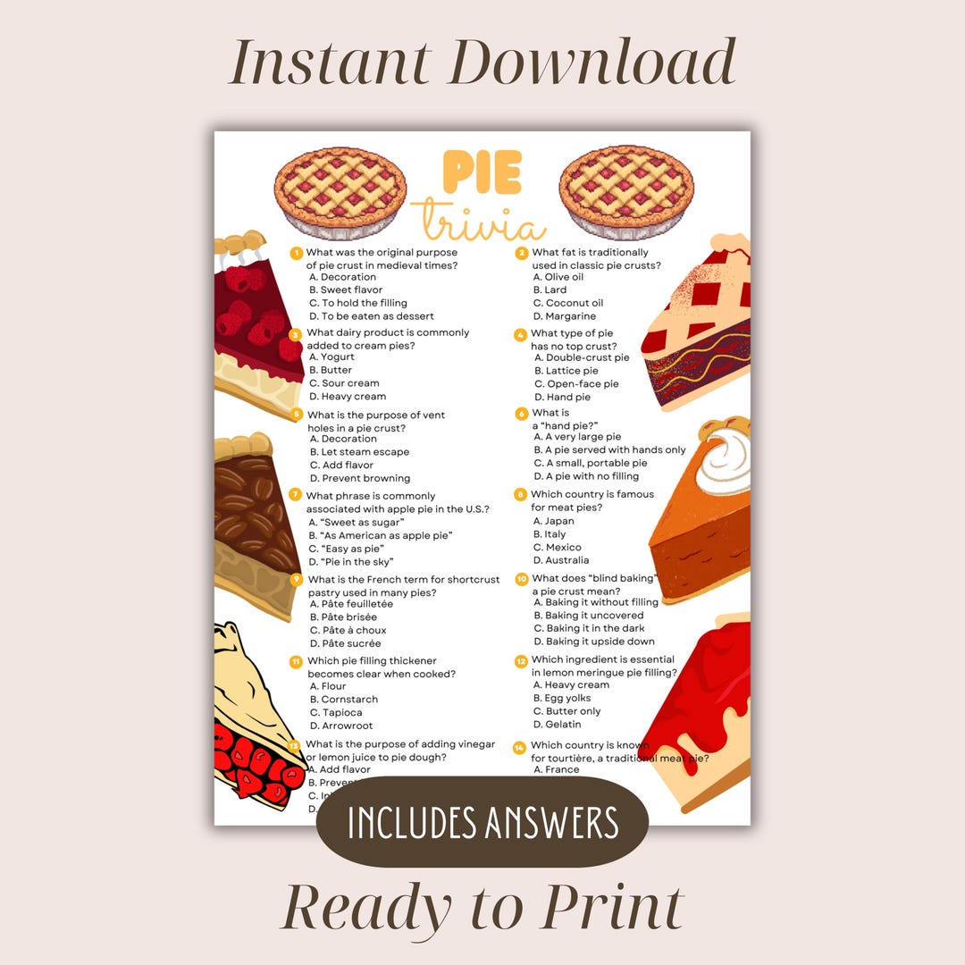 Pie Trivia Game, Friendsgiving Activity, Dessert Party Quiz (PDF ...
