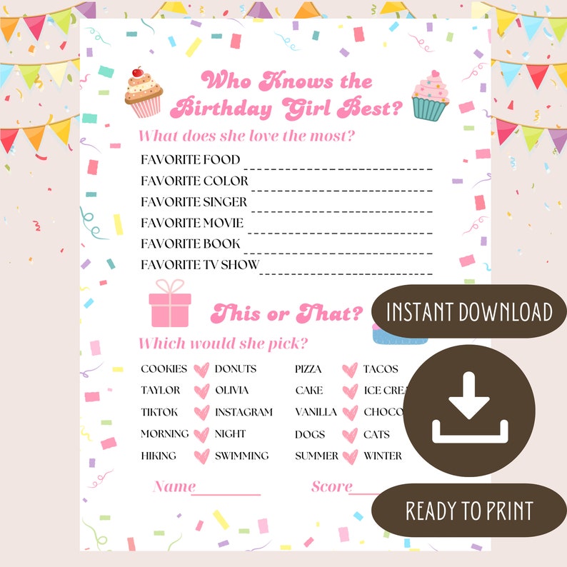 Who Knows the Birthday Girl Best, Birthday Questionnaire Activity ...