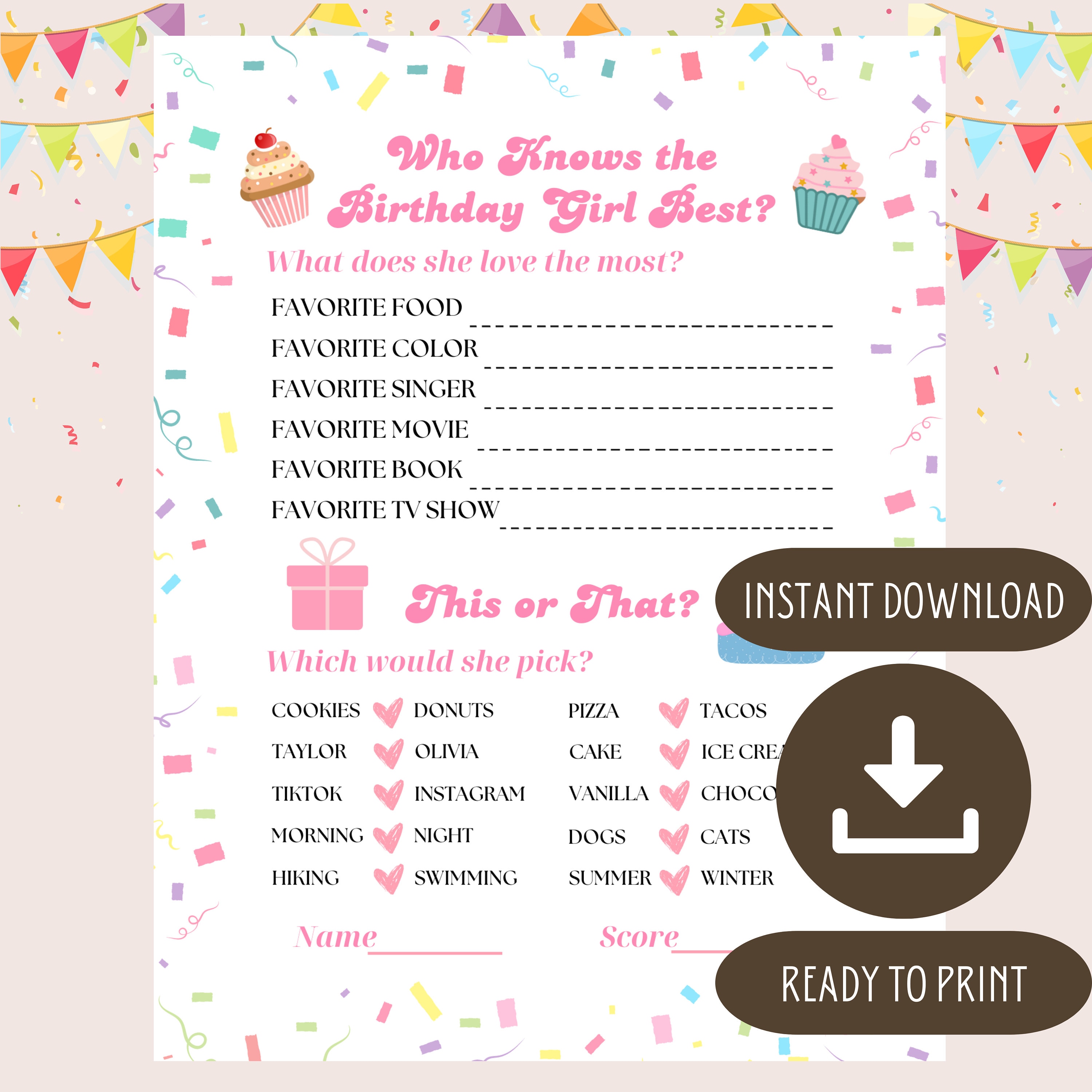 Who Knows the Birthday Girl Best, Birthday Questionnaire Activity ...