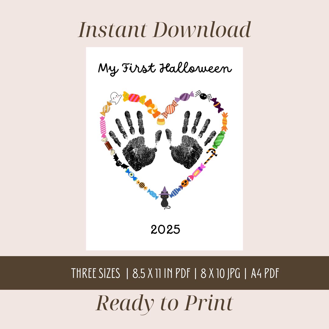 Baby's First Halloween Handprint Craft, Cute Halloween Candy Heart ...