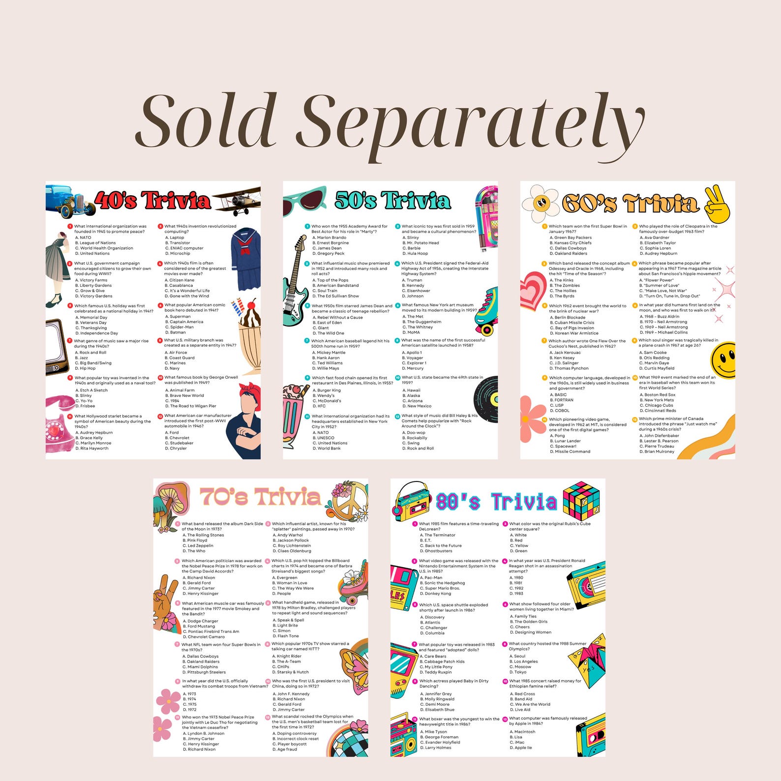 1980's Trivia Game, Printable Trivia Questions, 1980s Themed Party ...