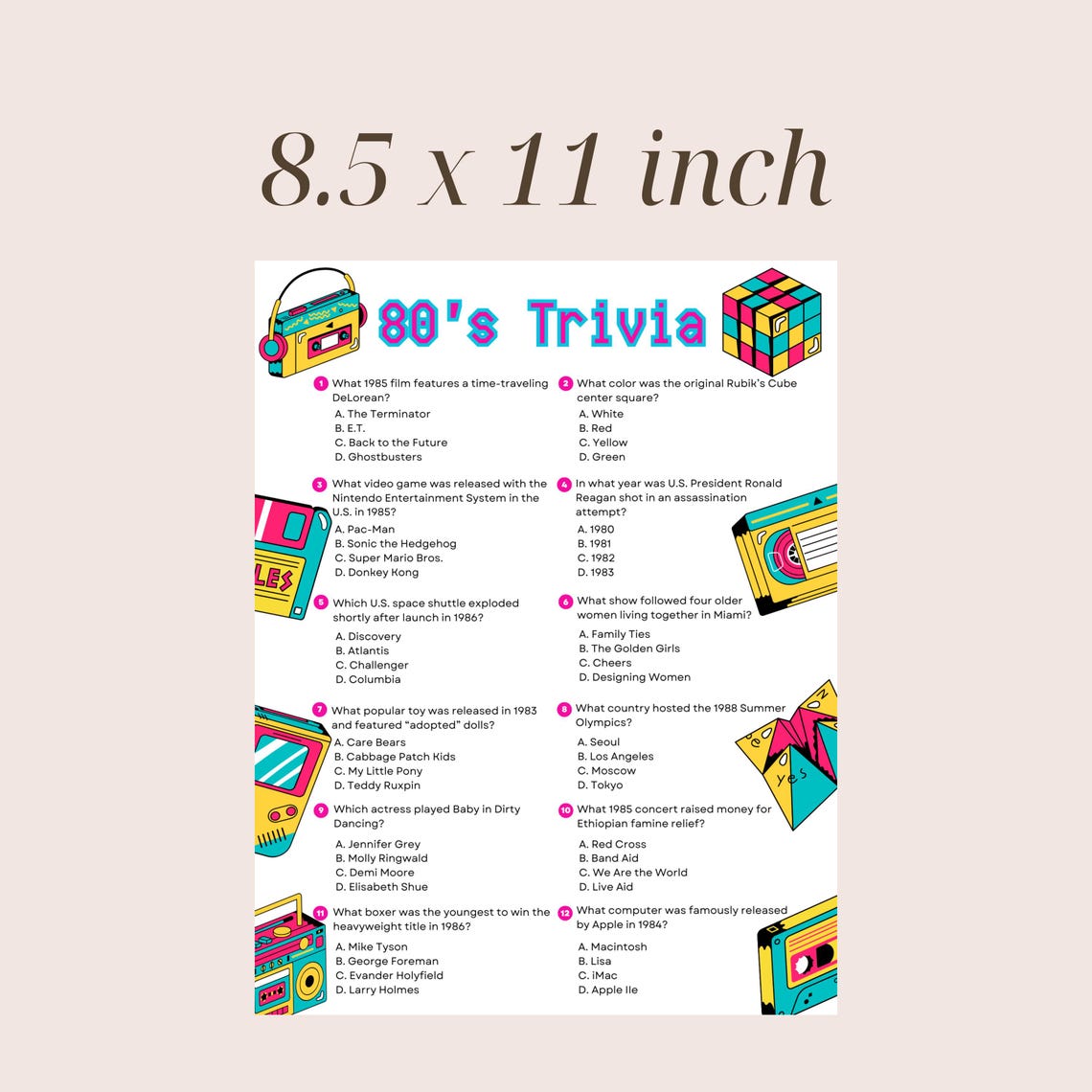 1980's Trivia Game, Printable Trivia Questions, 1980s Themed Party ...