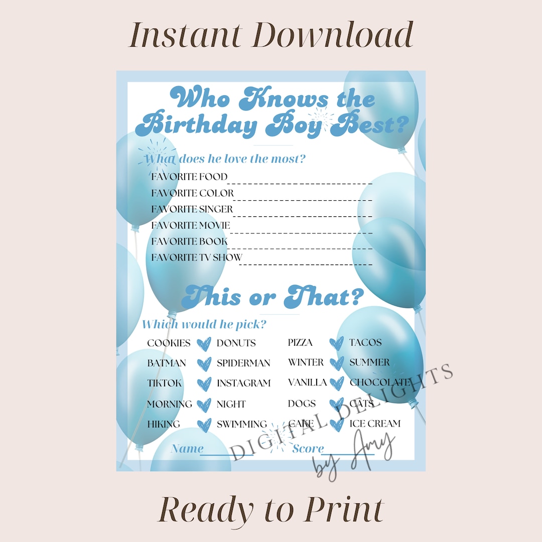 Who Knows the Birthday Boy Best, Birthday Questionnaire Activity ...