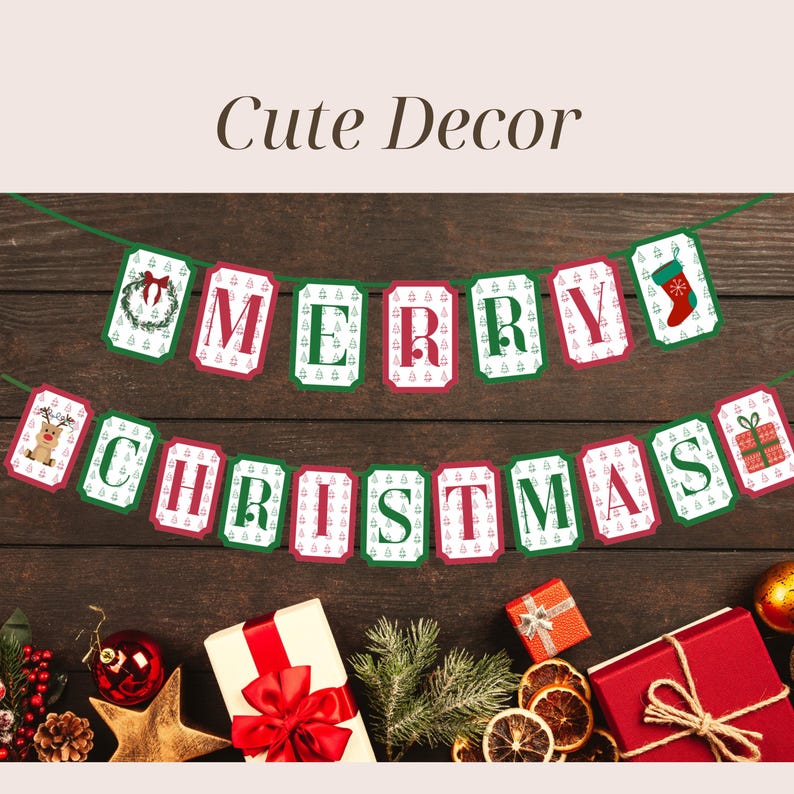 Merry Christmas Banner Printable Digital Download, Red and Green ...