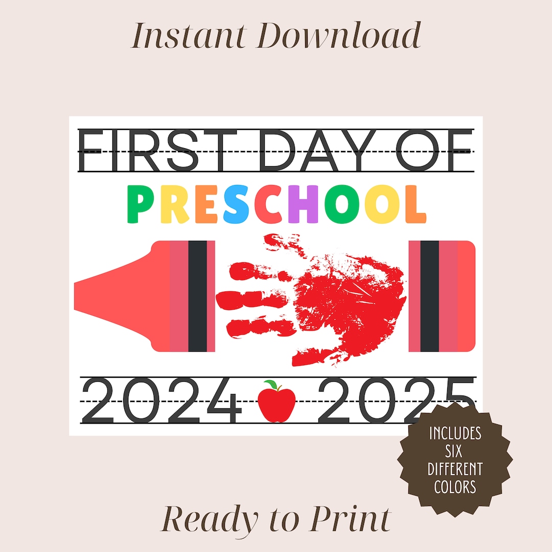 First Day of Preschool Handprint Craft, Back to School Printable ...