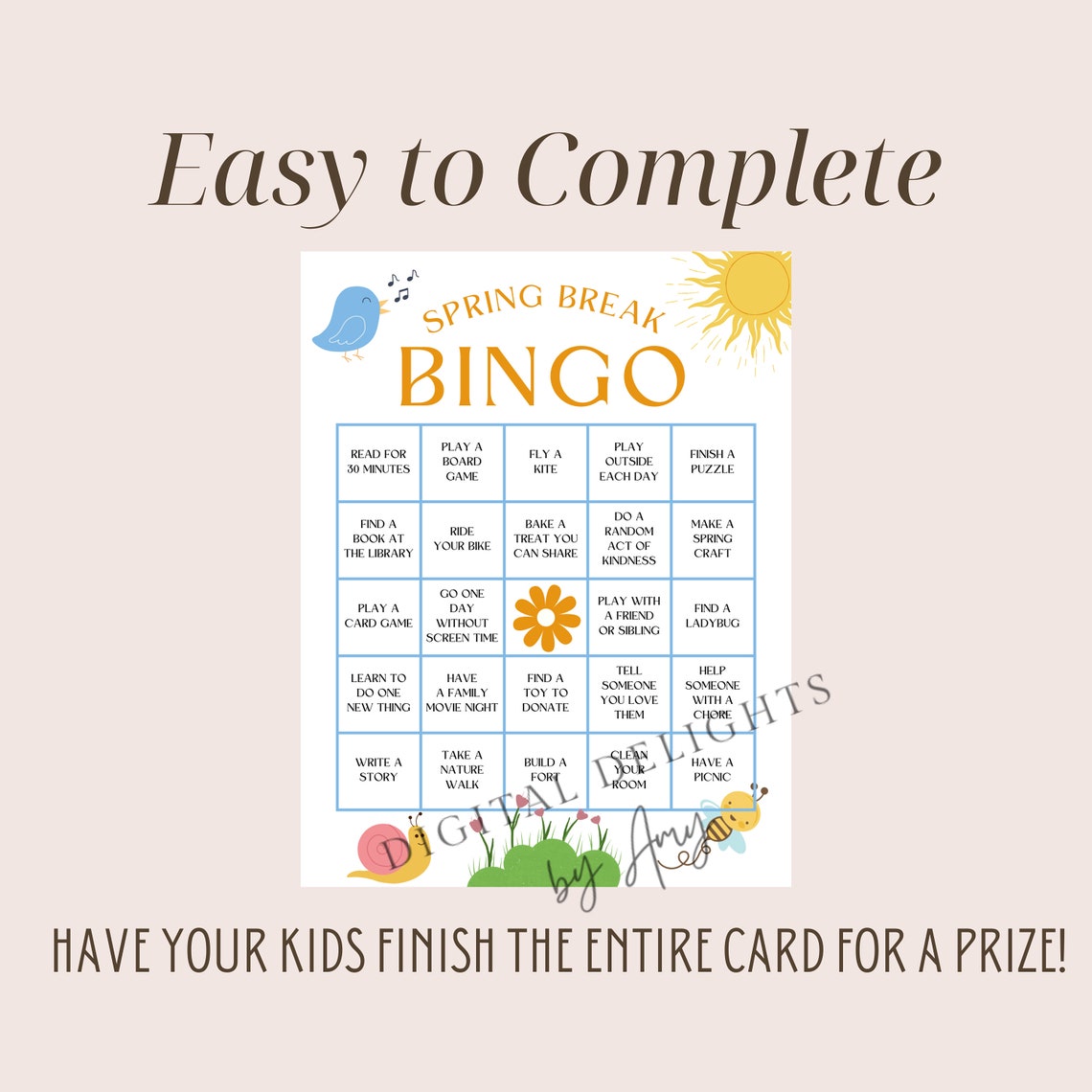 Spring Break Bingo for Kids, Spring Break Bingo Card, School Bingo ...