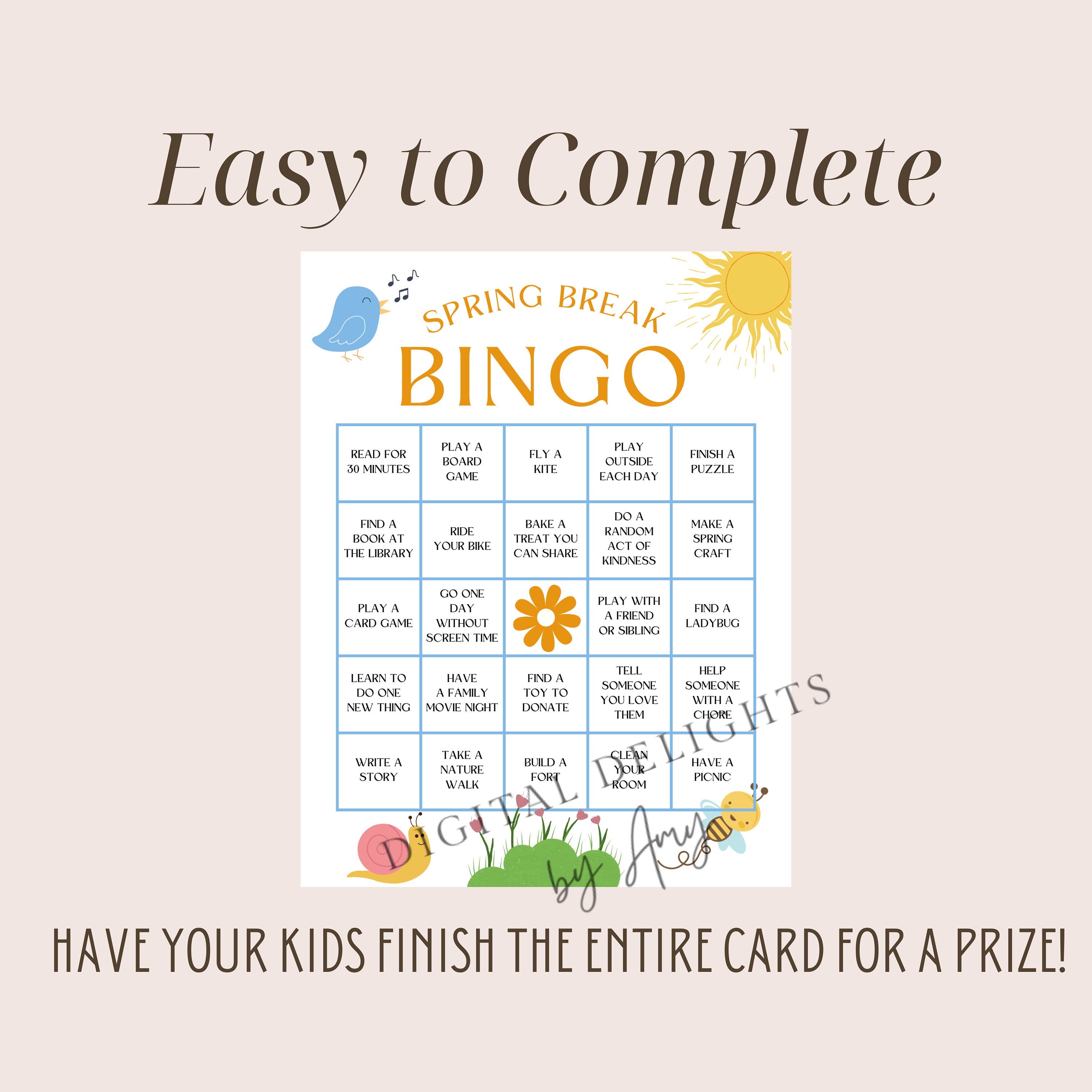 Spring Break Bingo for Kids, Spring Break Bingo Card, School Bingo ...