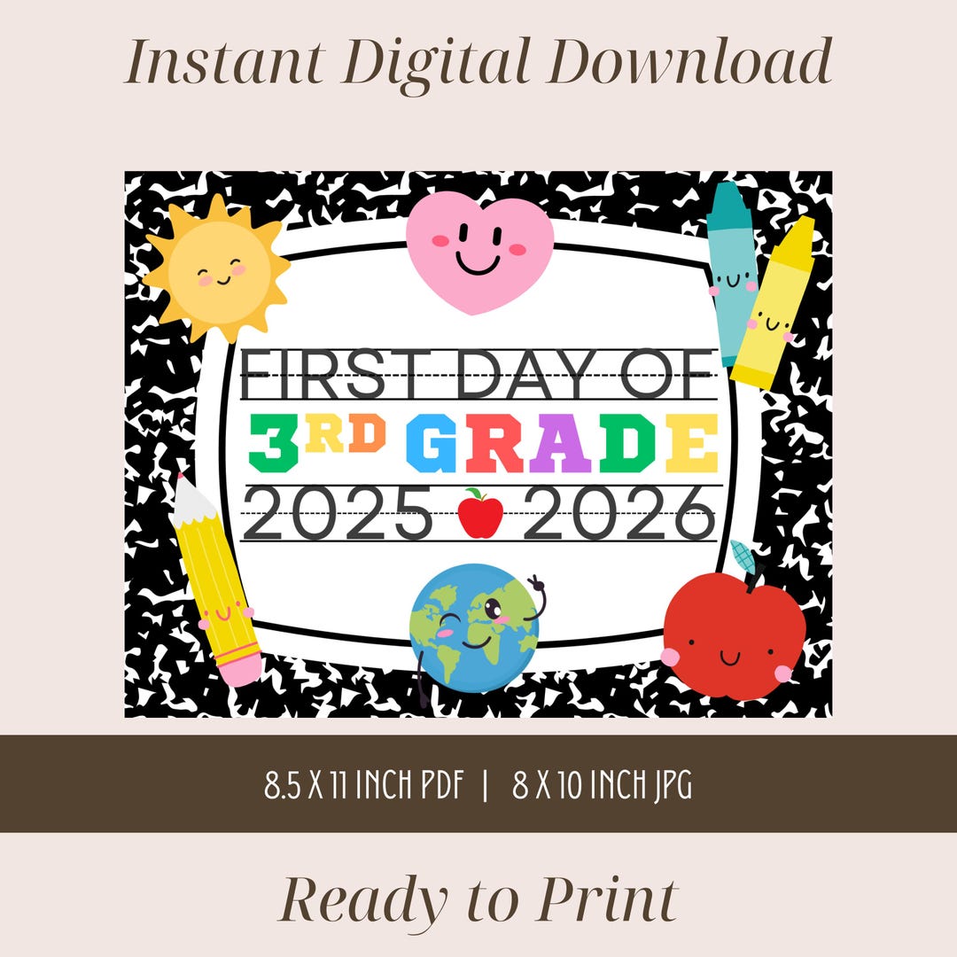 First Day of 3rd Grade Sign, Back to School Printable, Composition ...
