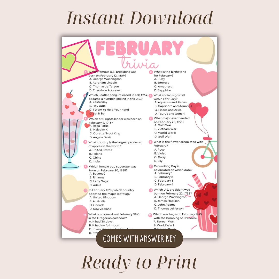 February Trivia Game, Monthly Winter Family Game, Winter Love Season ...