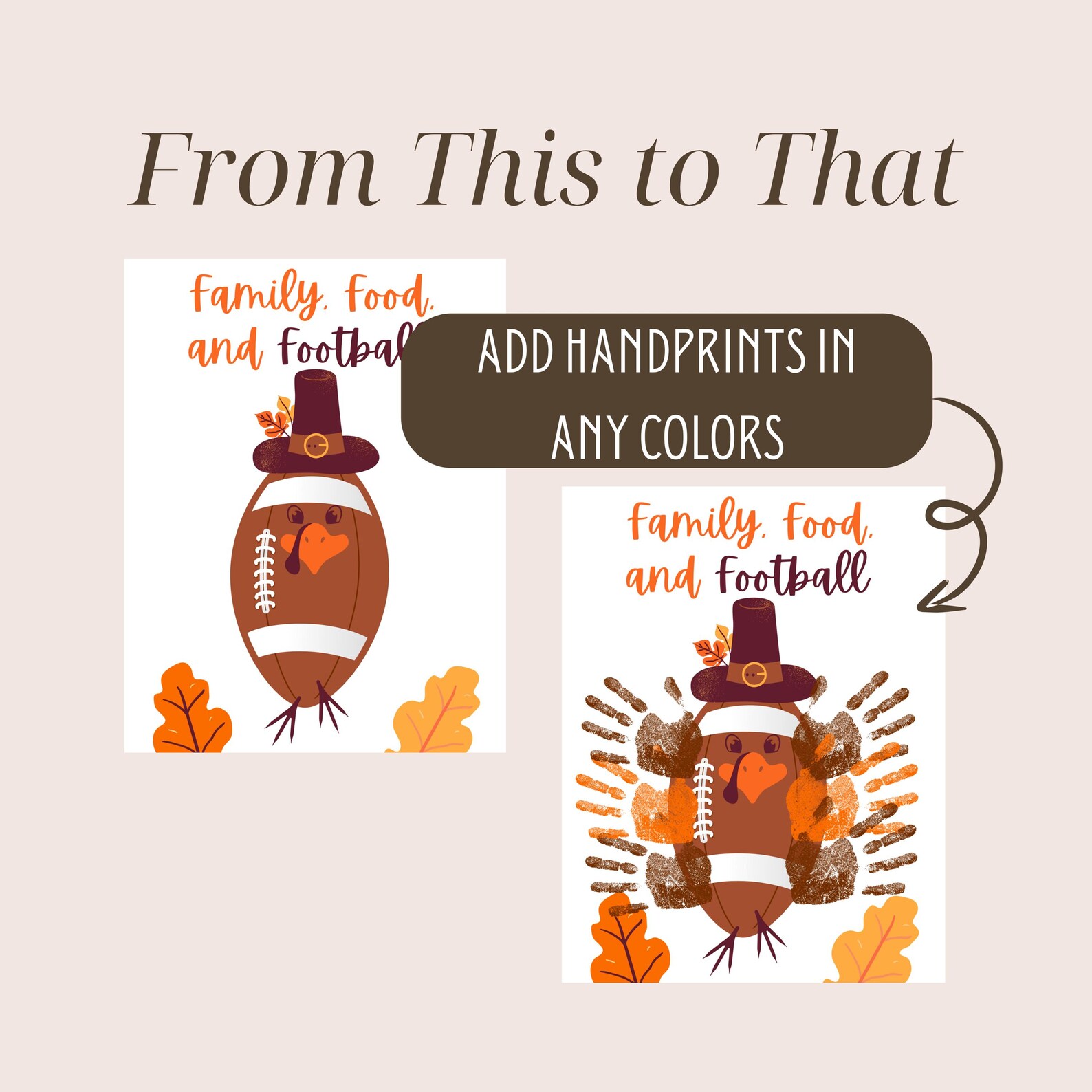 Family Food and Football Handprint Art, Thanksgiving Football Handprint ...