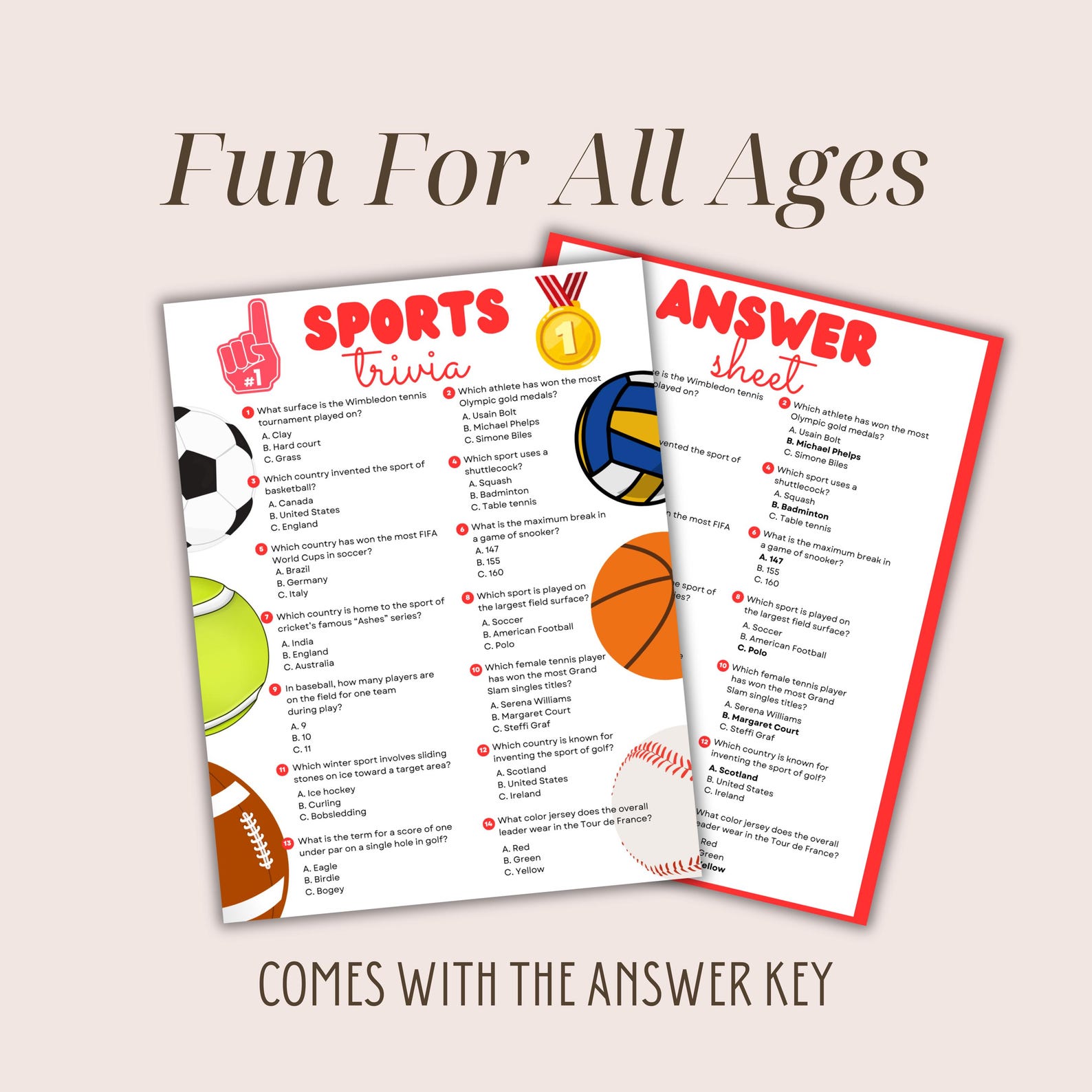 Sports Trivia Game, Printable Sports Party Game for Adults & Kids ...