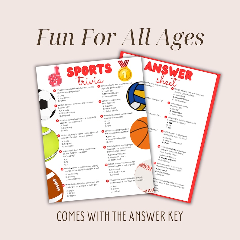 Sports Trivia Game, Printable Sports Party Game for Adults & Kids ...