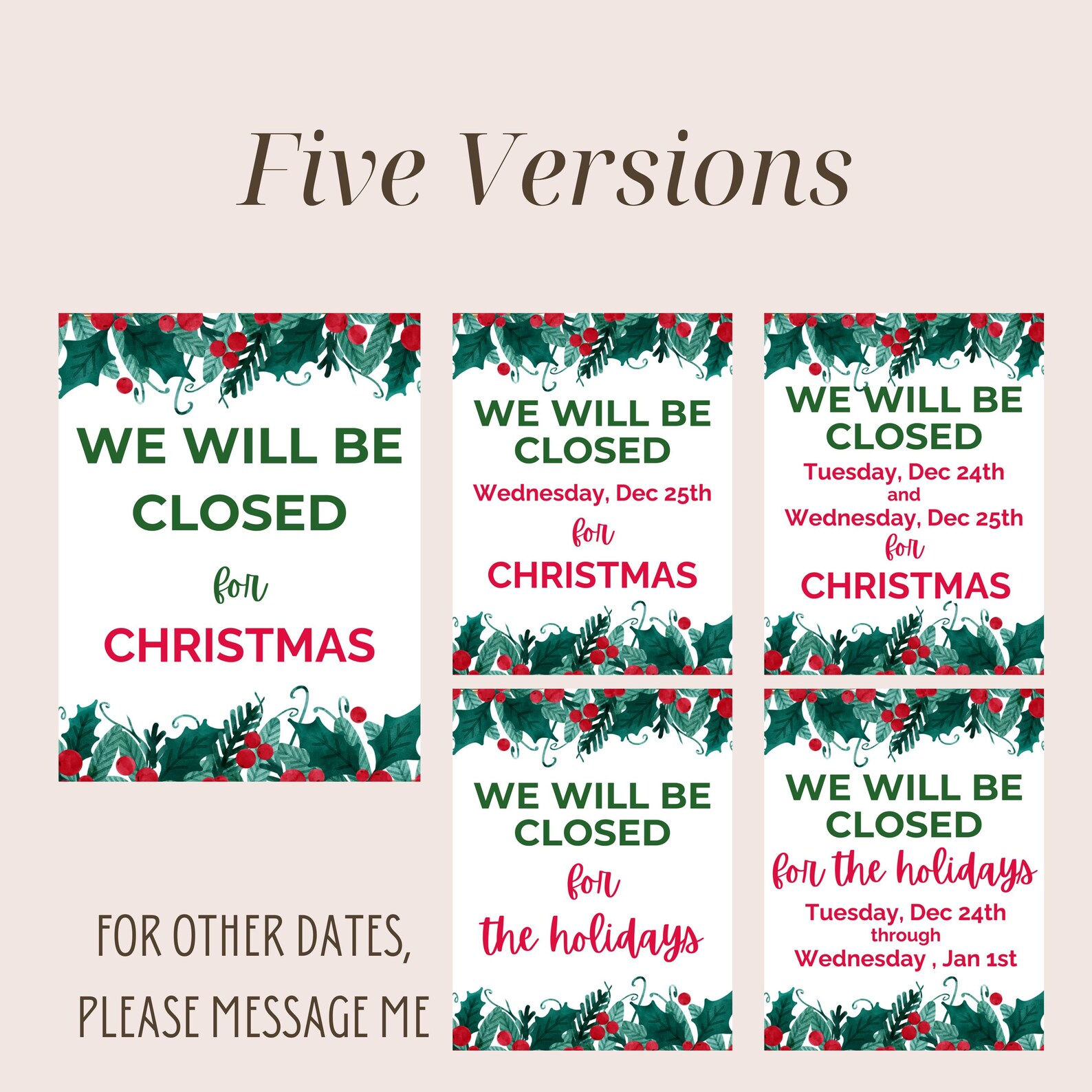 We Will Be Closed for Christmas Day Printable Sign, We Are Closed for ...