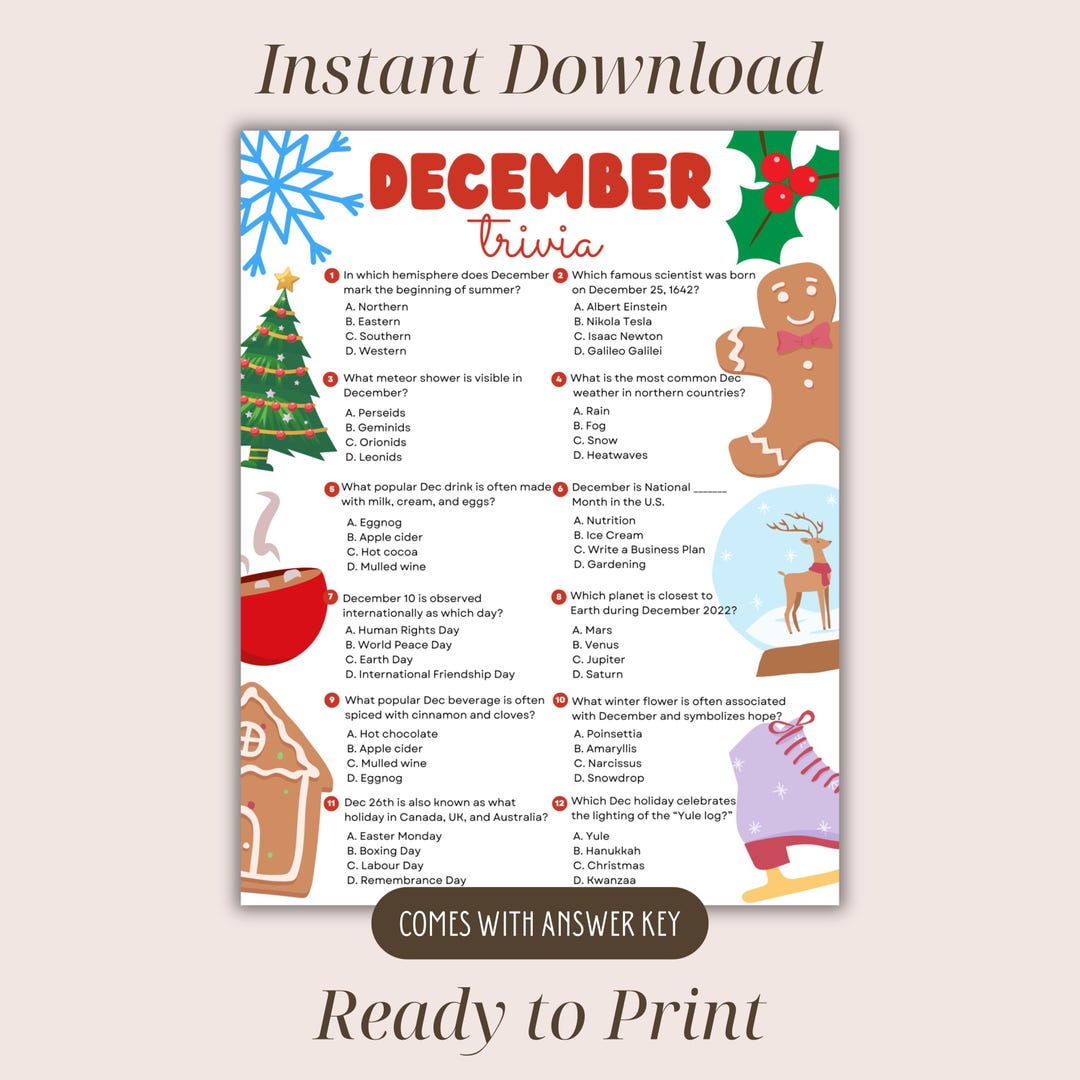 December Trivia Game: Winter Holiday Family Fun (printable PDF) - Etsy