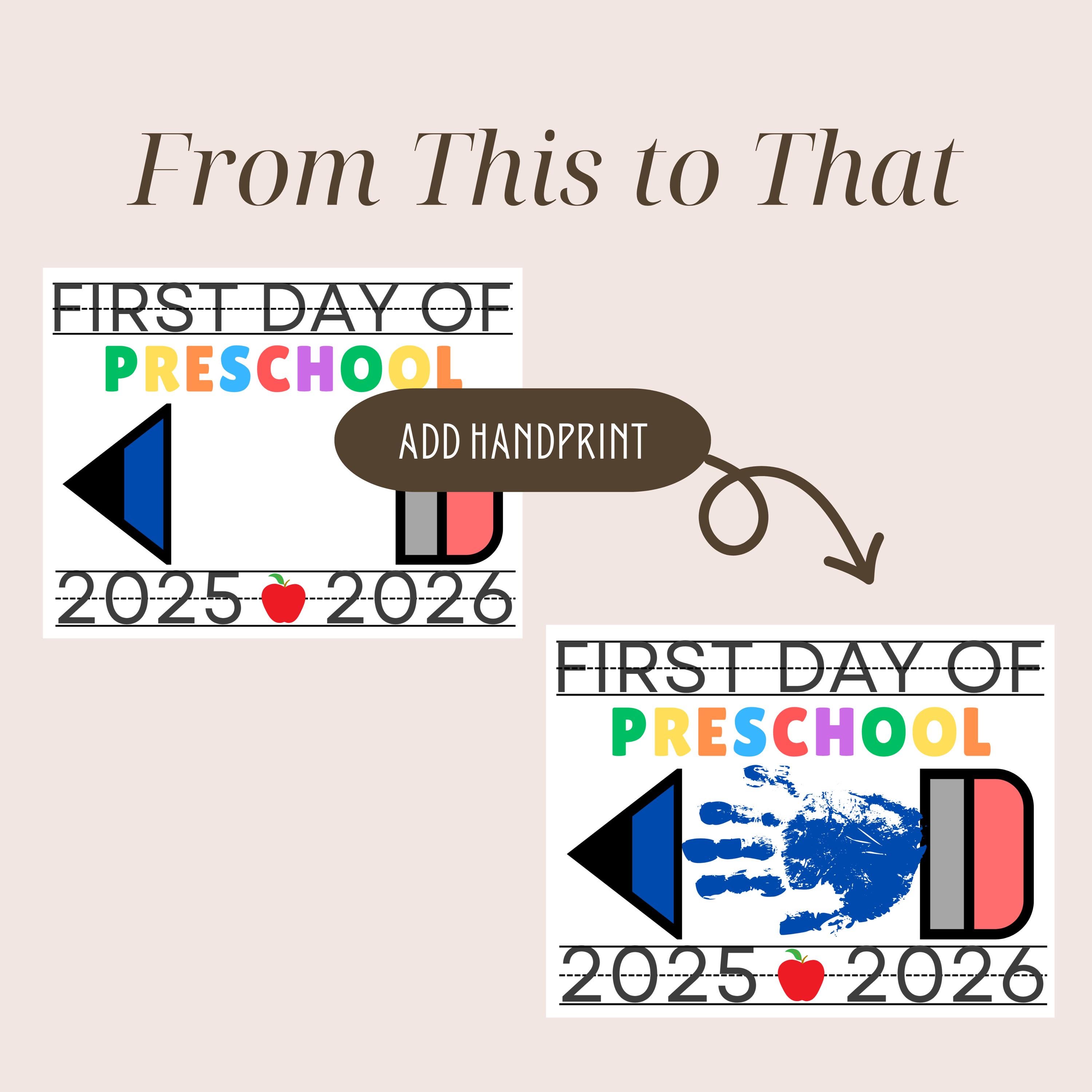 Pencil First Day of Preschool Handprint Craft, Back to School Printable ...