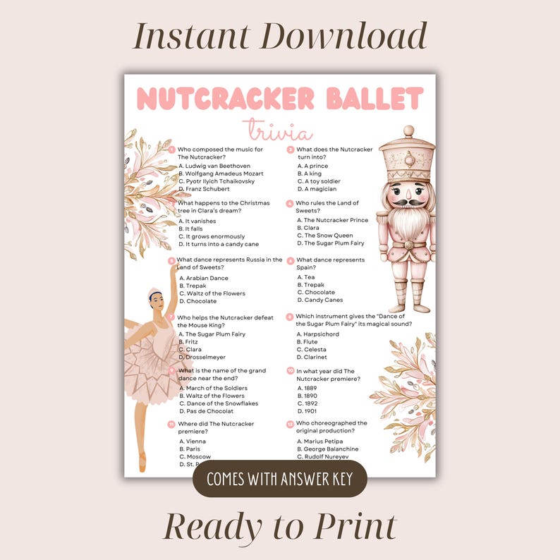 Nutcracker Trivia, December Trivia Game, Christmas Eve Game, Winter ...
