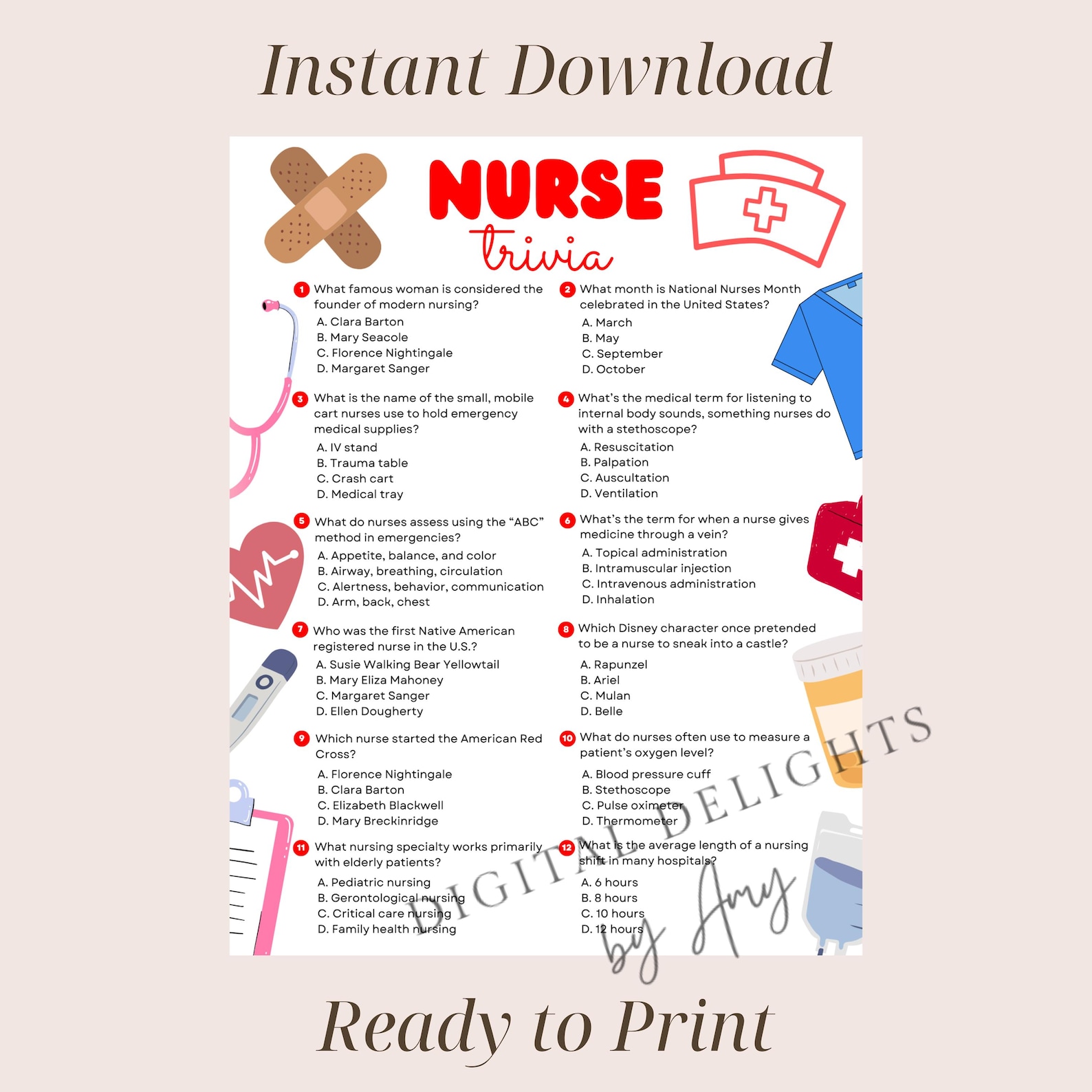 Nurse Trivia Game, Printable Nurse Game, Nurse Appreciation, Healthcare ...