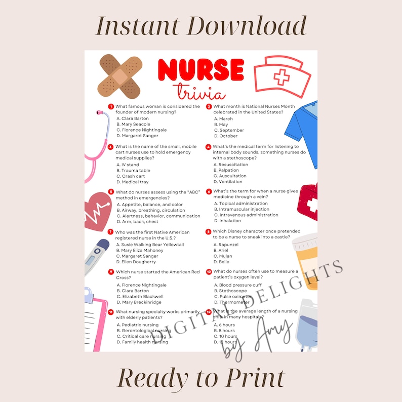Nurse Trivia Game, Printable Nurse Game, Nurse Appreciation, Healthcare ...