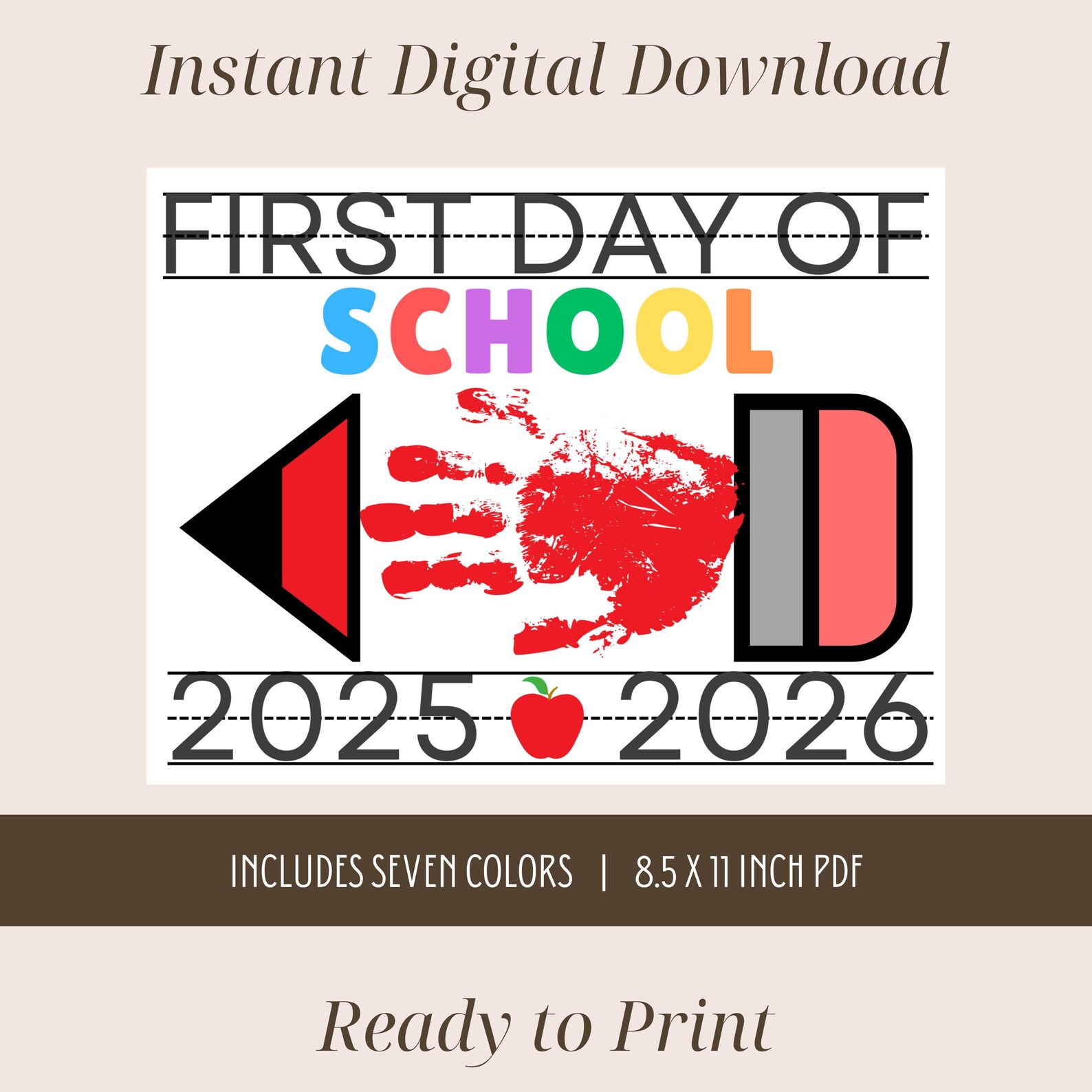 Pencil First Day of School Handprint Craft, Back to School Printable ...