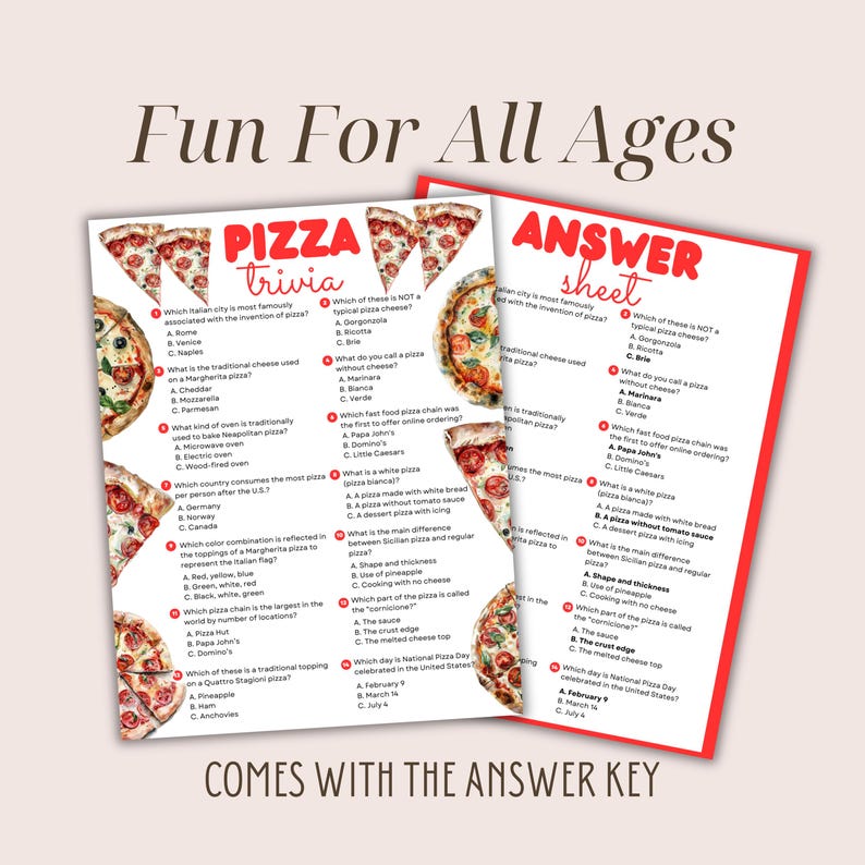 Pizza Trivia Game, Printable Pizza Party Game for Adults & Kids, Pizza ...