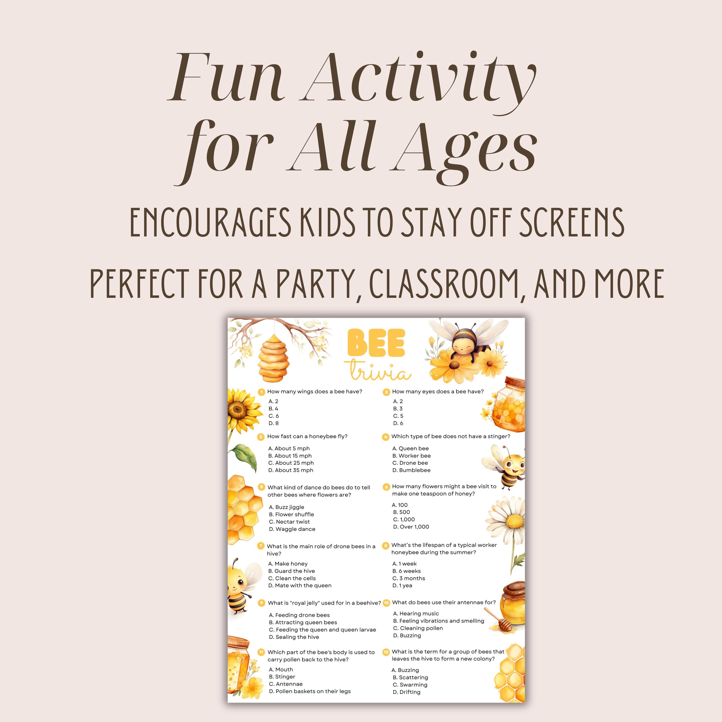 Bee Trivia Game, Printable Honey Bee Game for Kids & Adults, What Will ...