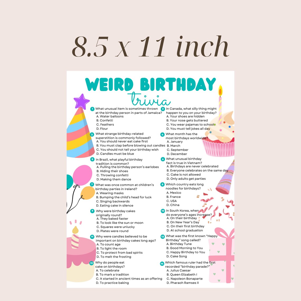 Weird Birthday Trivia Game, Fun Birthday Activity for Adults and Kids ...