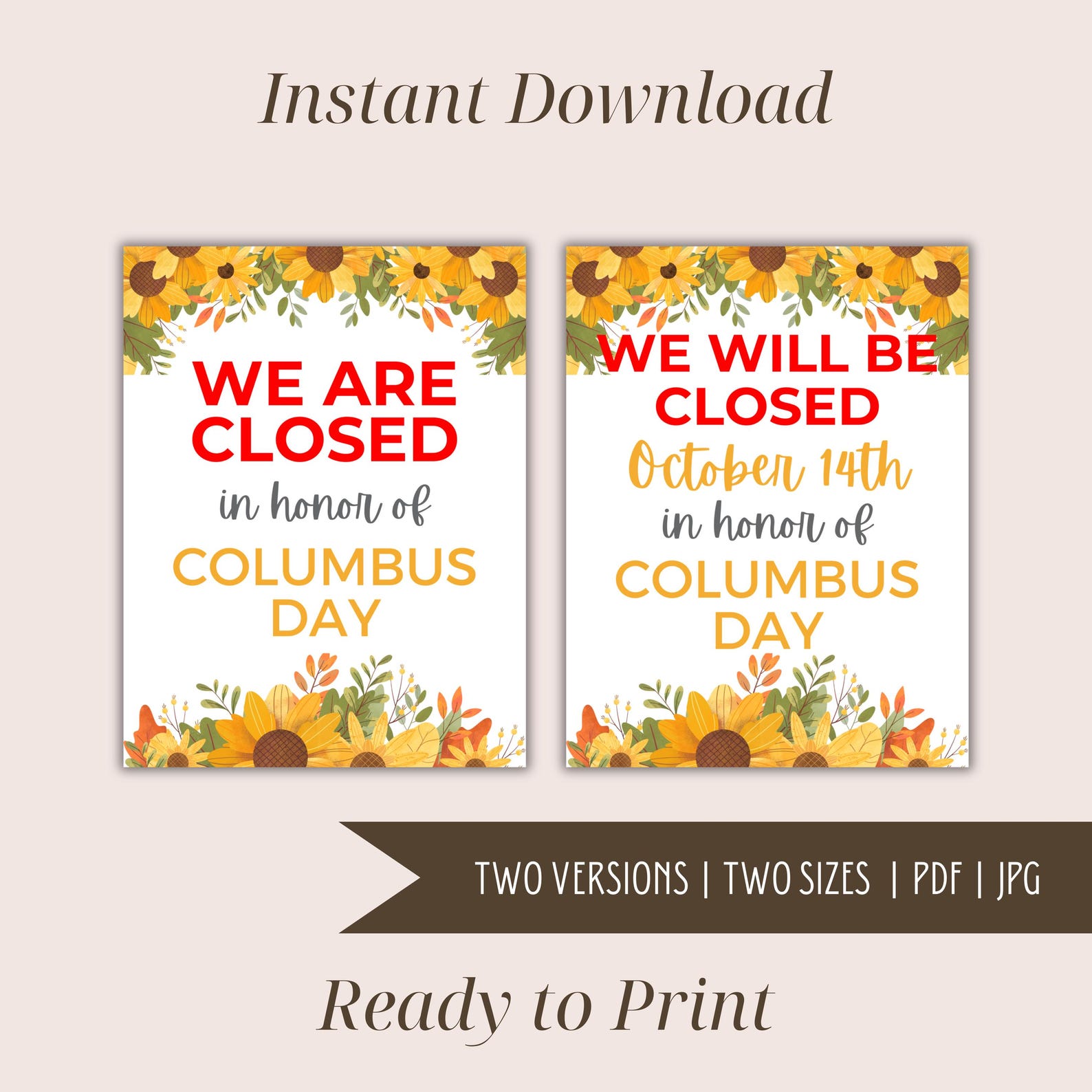 We Are Closed for Columbus Day Printable Sign, We Will Be Closed for ...