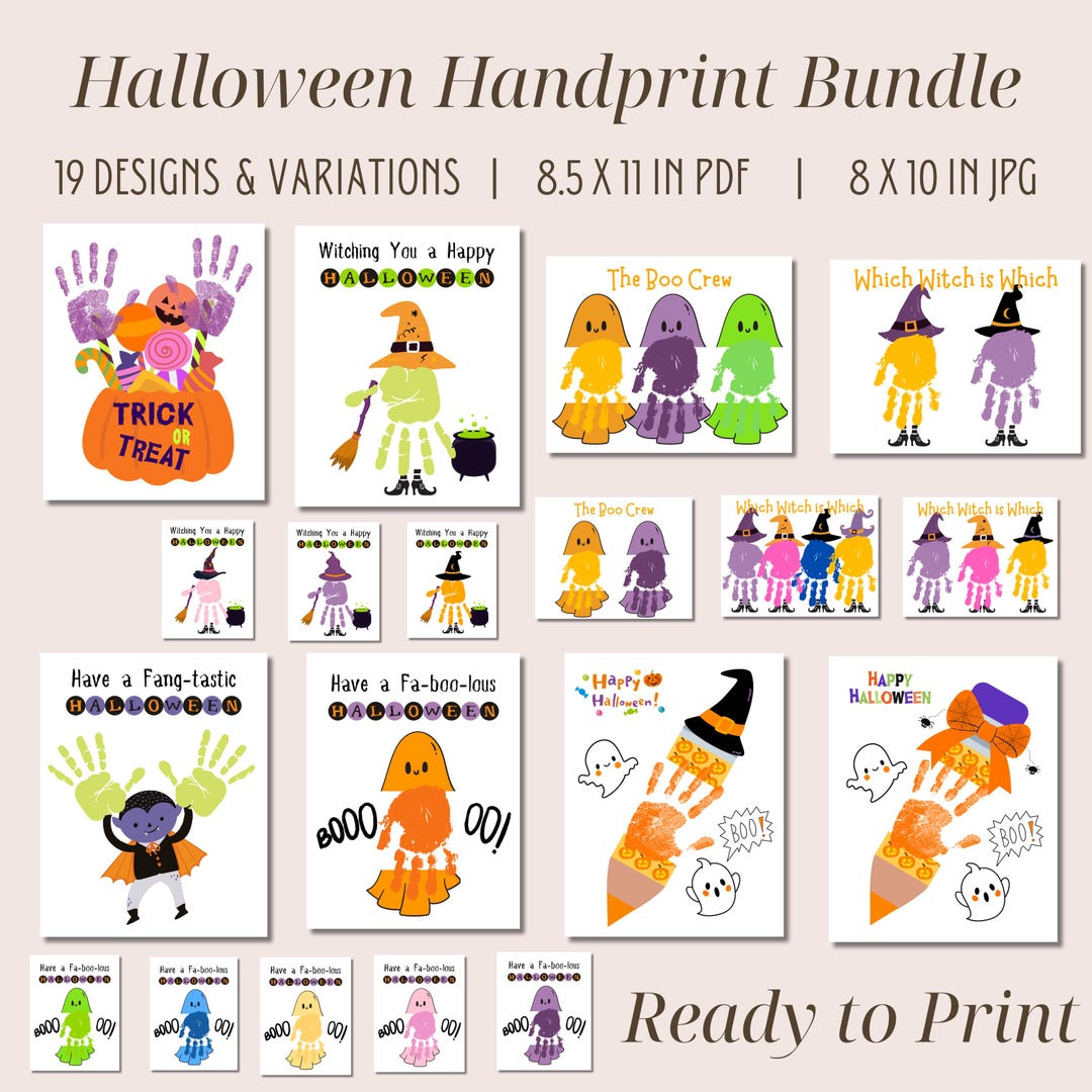 Halloween Handprint Bundle Printables, Witches Handprint Craft, Ghosts ...
