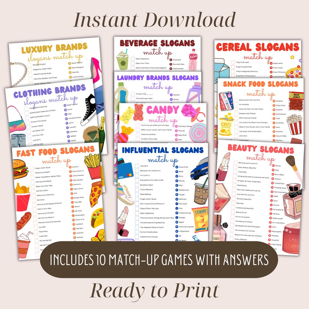 Slogan Game Bundle, TV Commercial Quiz, Pop Culture Games for Kids ...