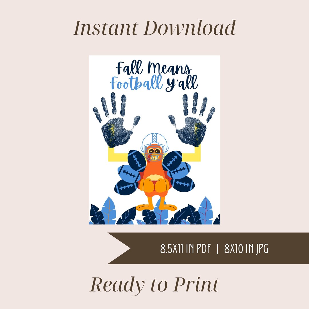 Fall Football Handprint Art, Navy Blue and Red Turkey Football ...