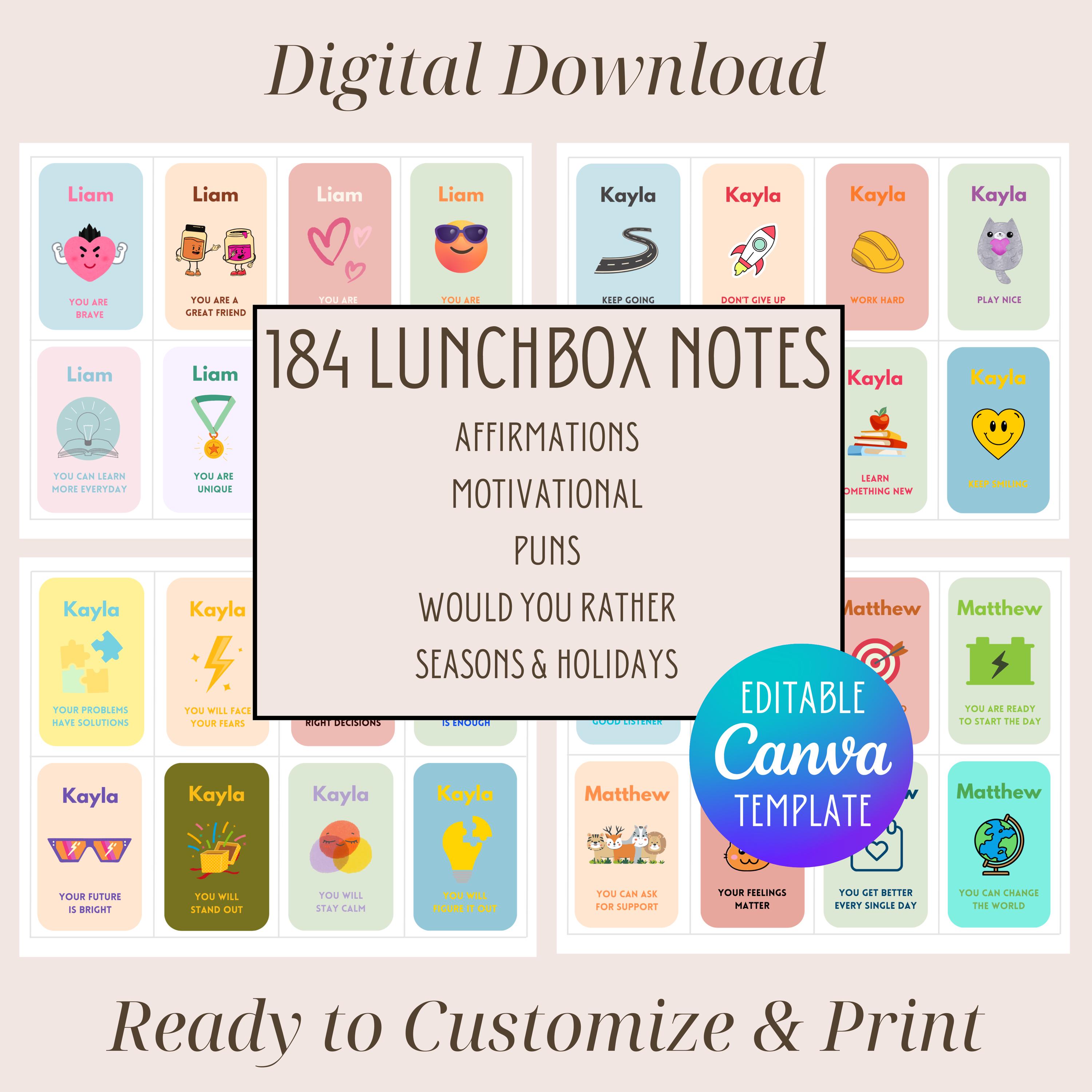 184 Lunchbox Notes for Kids, Printable Kids Affirmations, Lunchbox ...