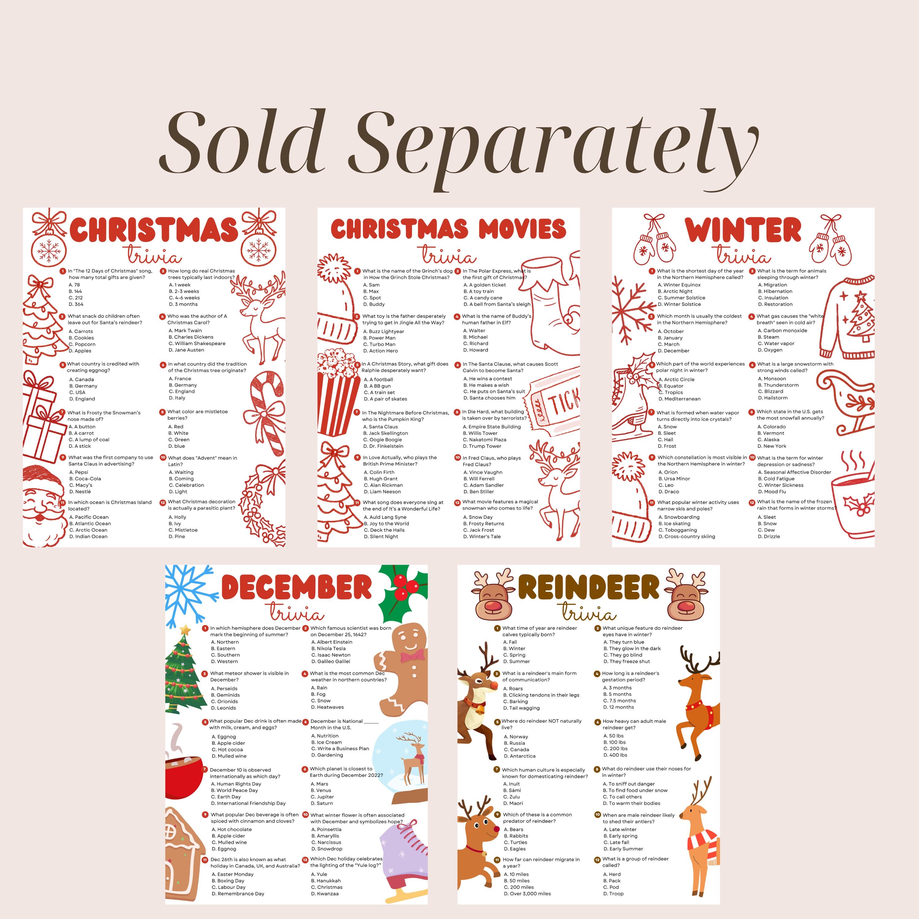 Christmas Trivia Game, Printable Christmas Party Game, Winter Themed ...
