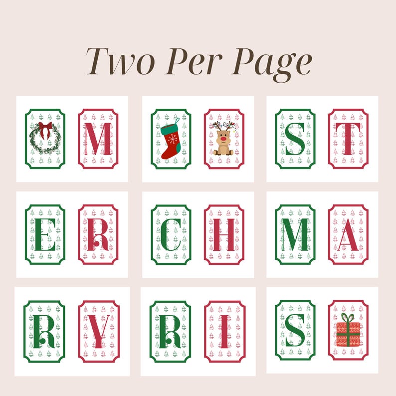 Merry Christmas Banner Printable Digital Download, Red and Green ...