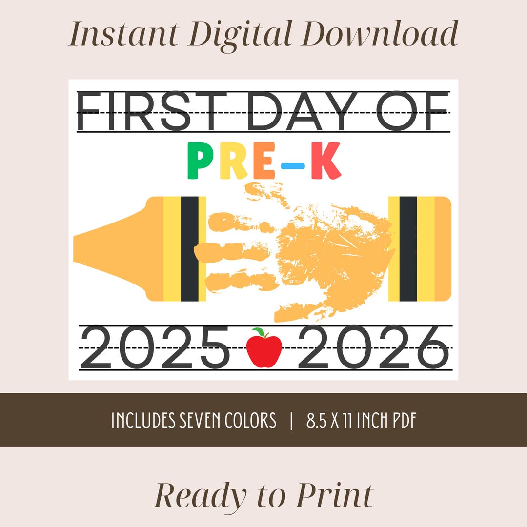 First Day of Prek Handprint Craft, Back to School Printable, Handprint ...