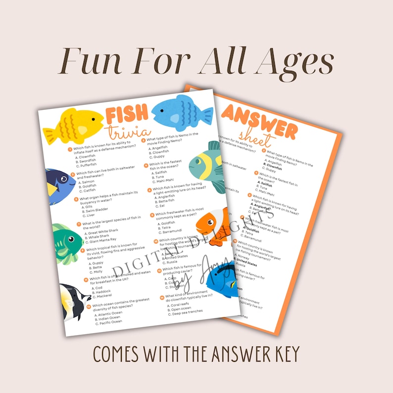 Fish Trivia Game, Printable Fish Party Trivia, Ocean Themed Fun ...