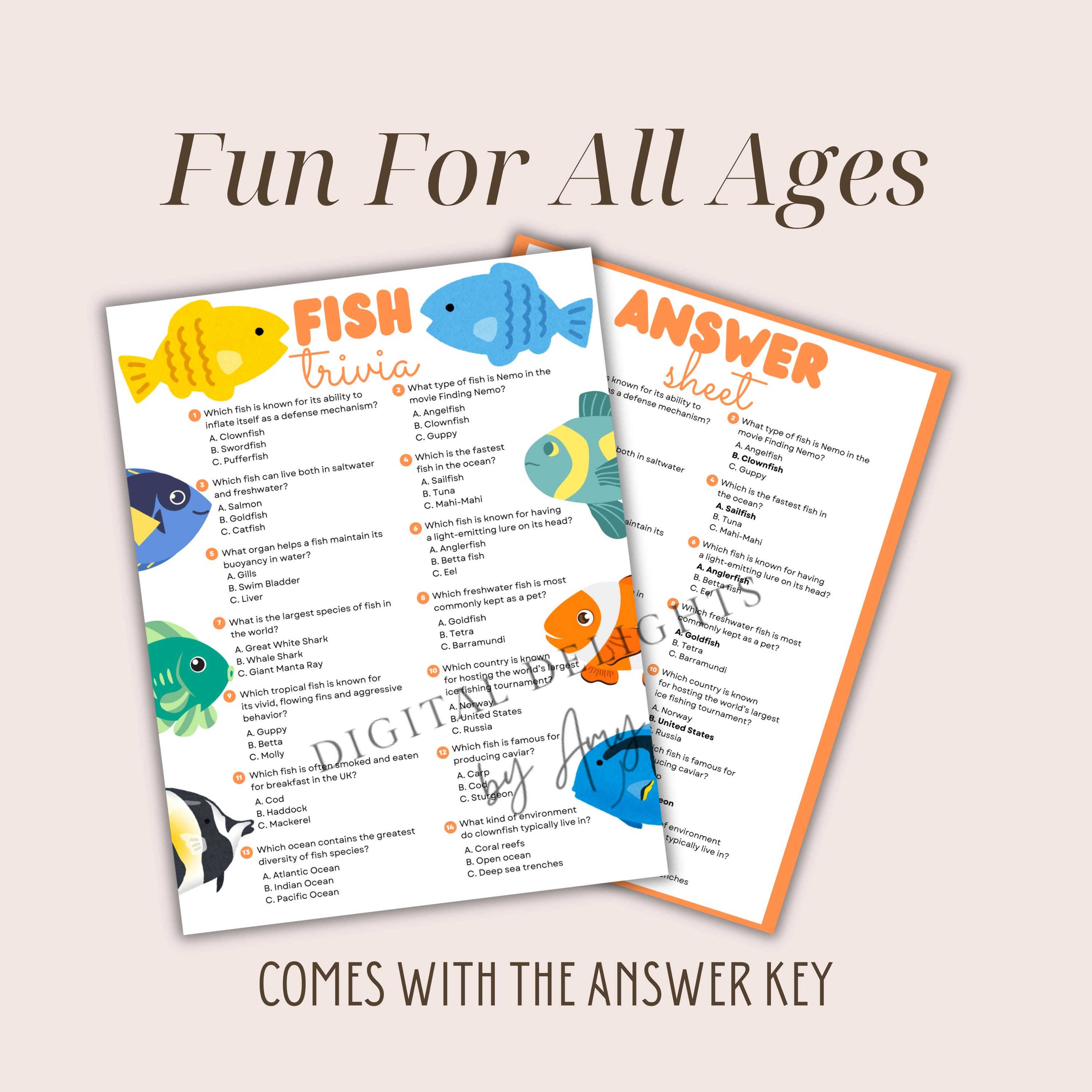 Fish Trivia Game, Printable Fish Party Trivia, Ocean Themed Fun ...