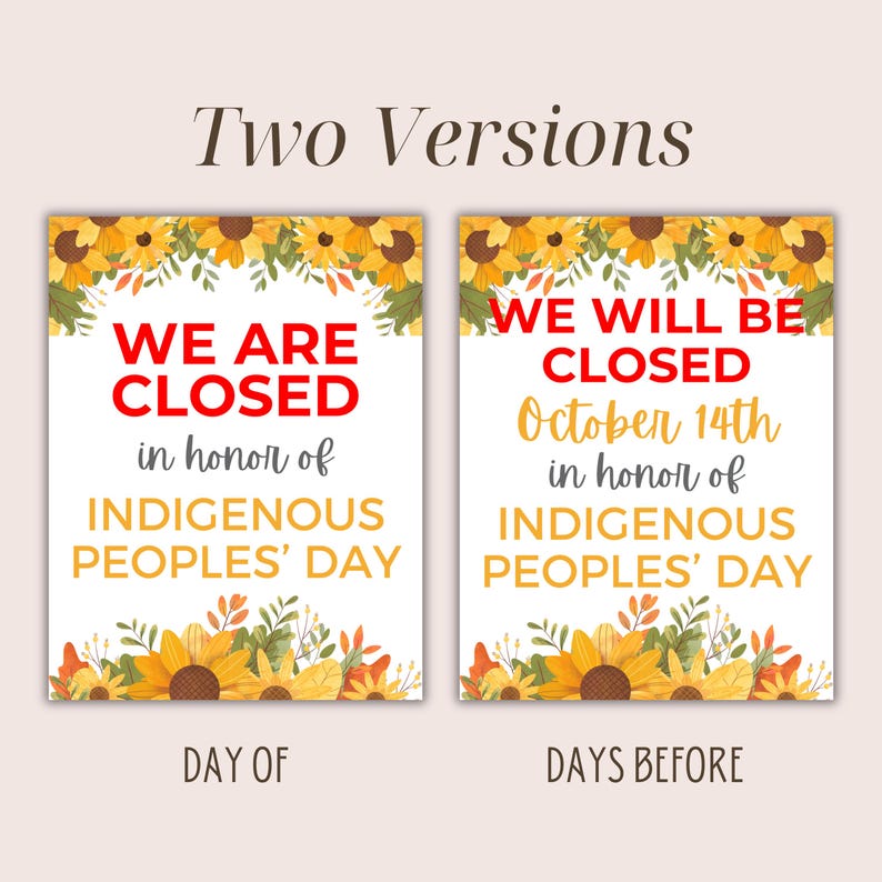 We Are Closed for Indigenous Peoples Day Printable Sign, We Will Be ...