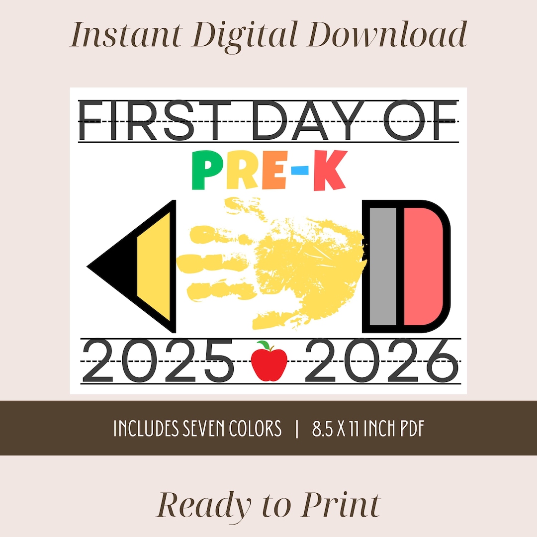 First Day of Prek Handprint Craft, Pencil First Day of School Pre K ...