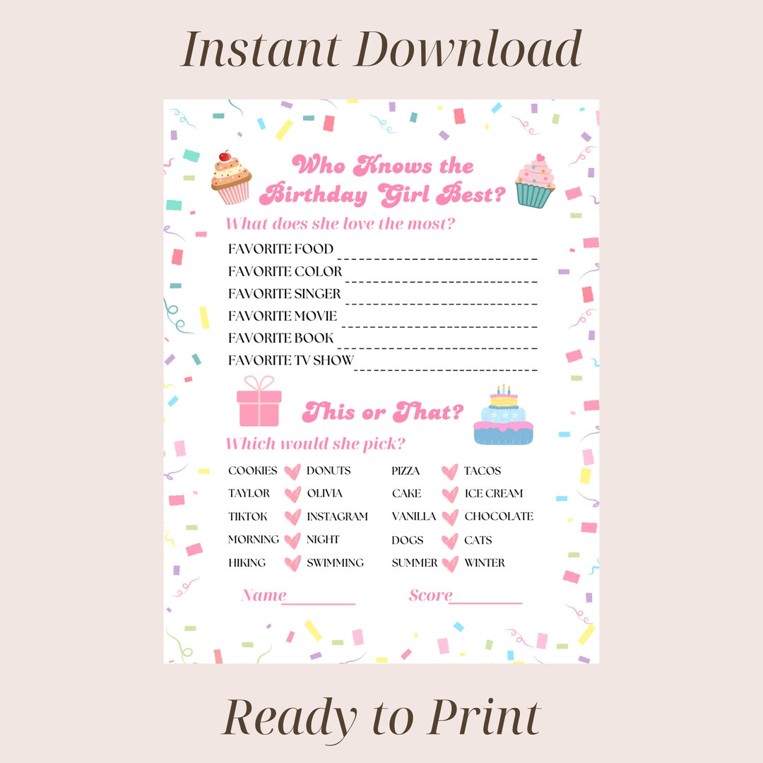 Who Knows the Birthday Girl Best, Birthday Questionnaire Activity ...
