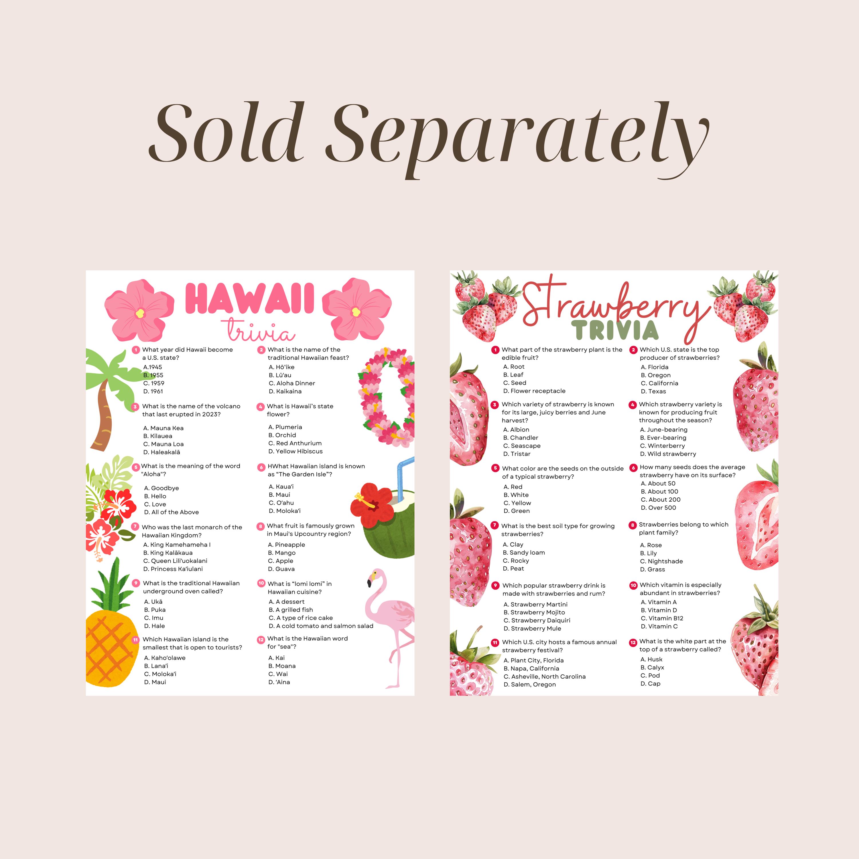 Pineapple Trivia Game, Printable Pineapple Party Trivia, Summer Themed ...